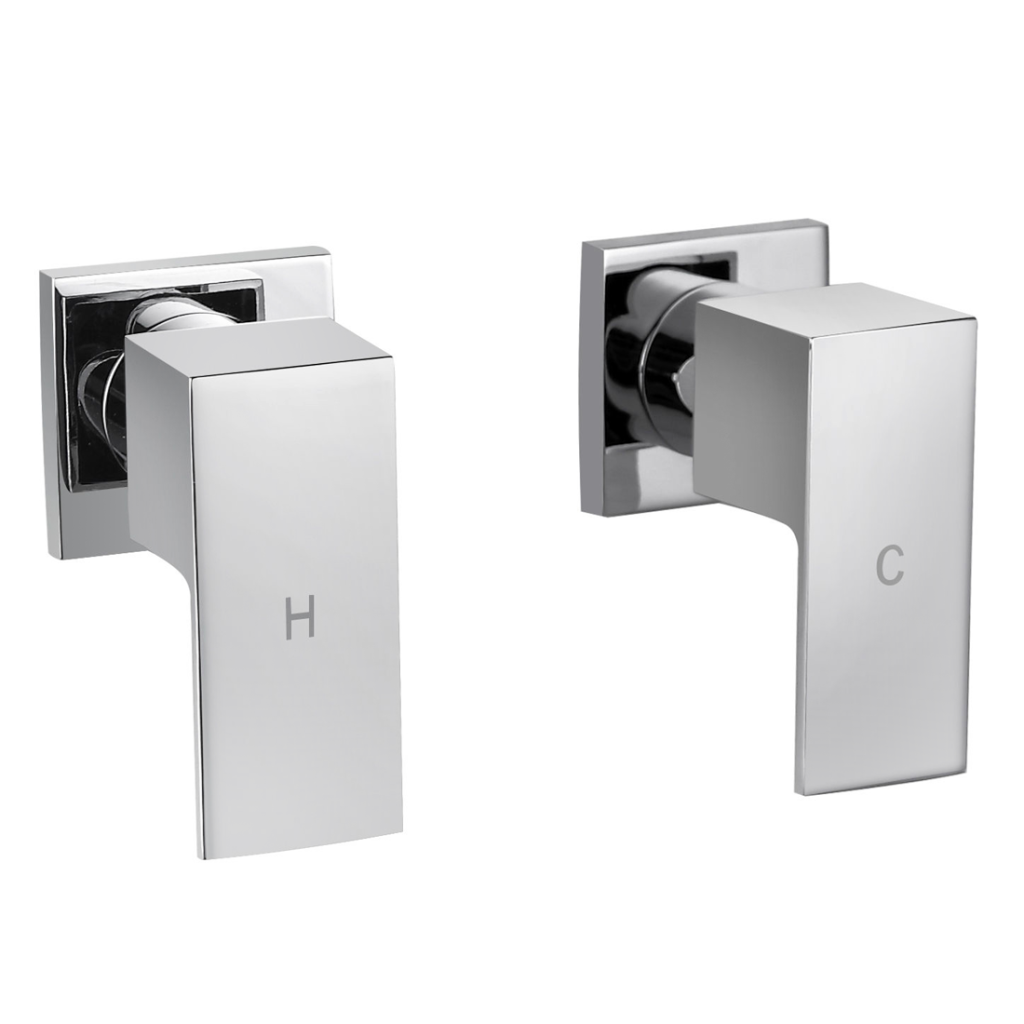 Bloc Polished Chrome Square 1/4 Turn Wall/Shower Tap – Faucet Bathroom